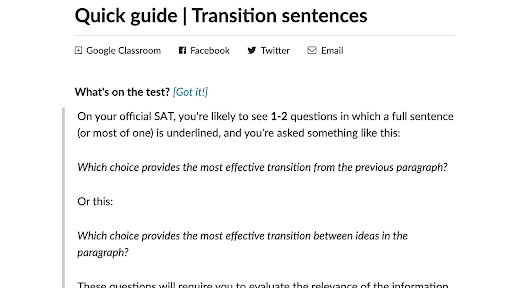 Transition sentences on the SAT (article) | Khan Academy