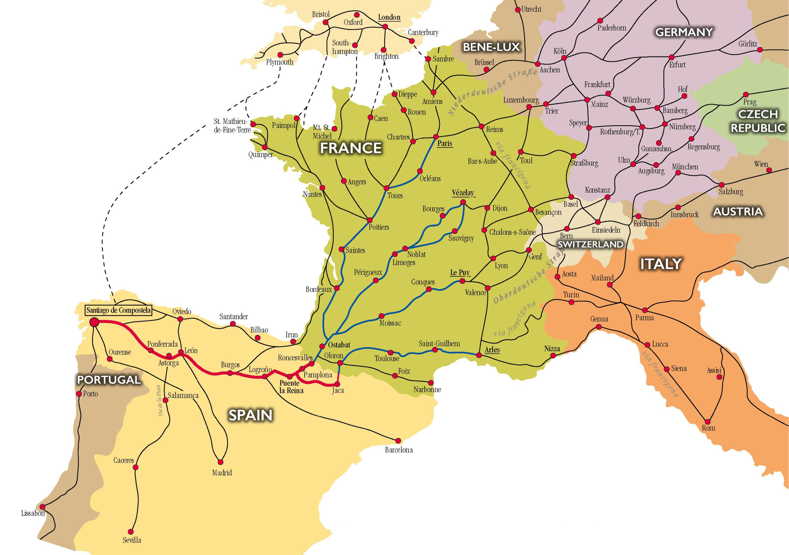 Medieval Pilgrimage Routes Routes To The Holy Land | Map, Holy Land,