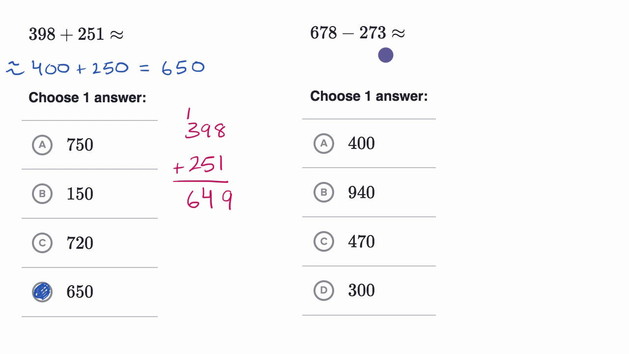 Estimating Adding And Subtracting 3 Digit Numbers Youtube